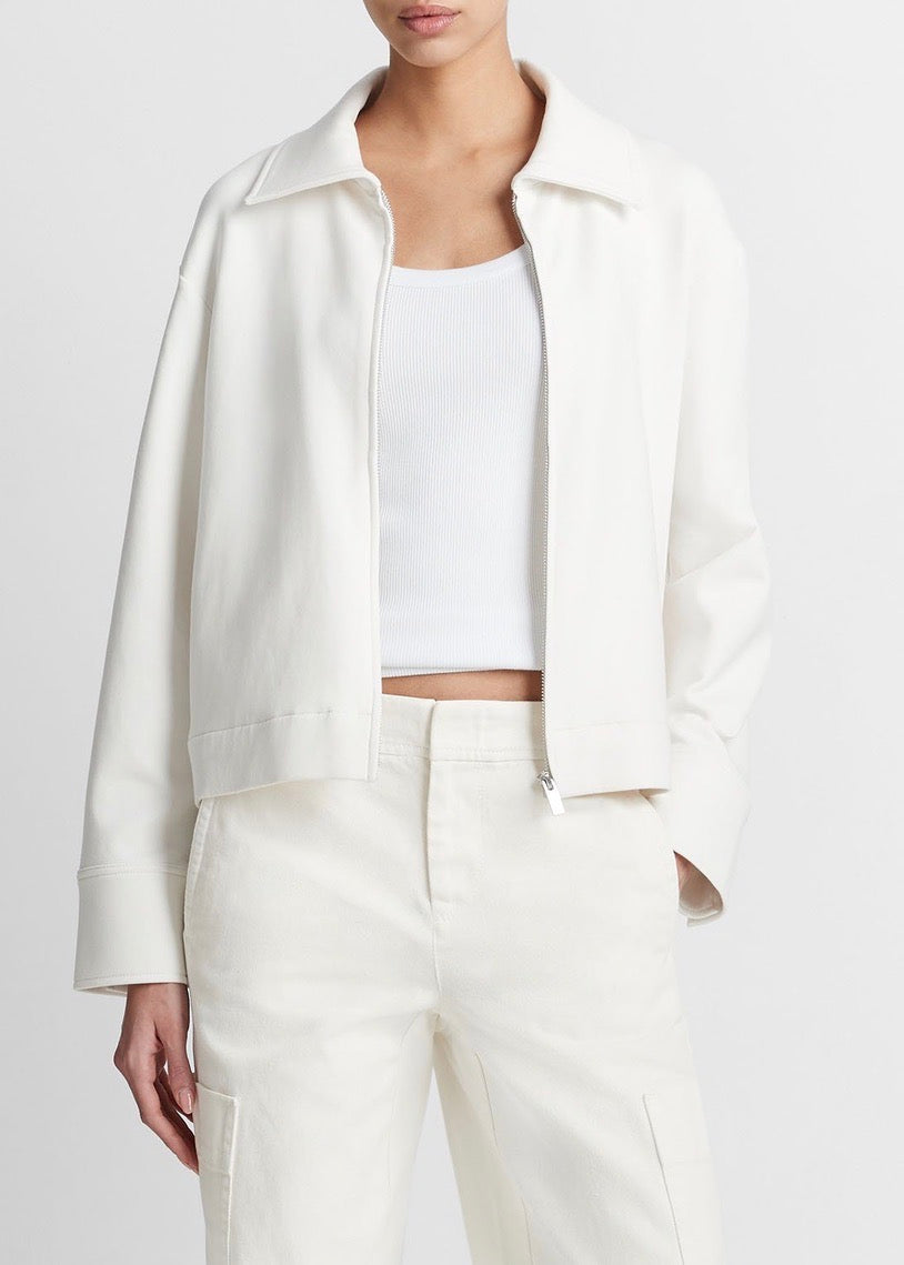 Zip Up Collared Jacket (Off White) - Milk Boutique