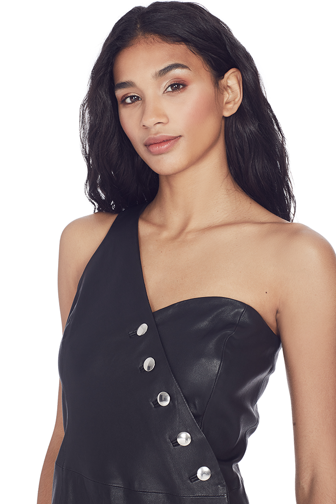 Black Leather Clemay One-Shoulder Dress - Shopatmilk.com – Milk Boutique