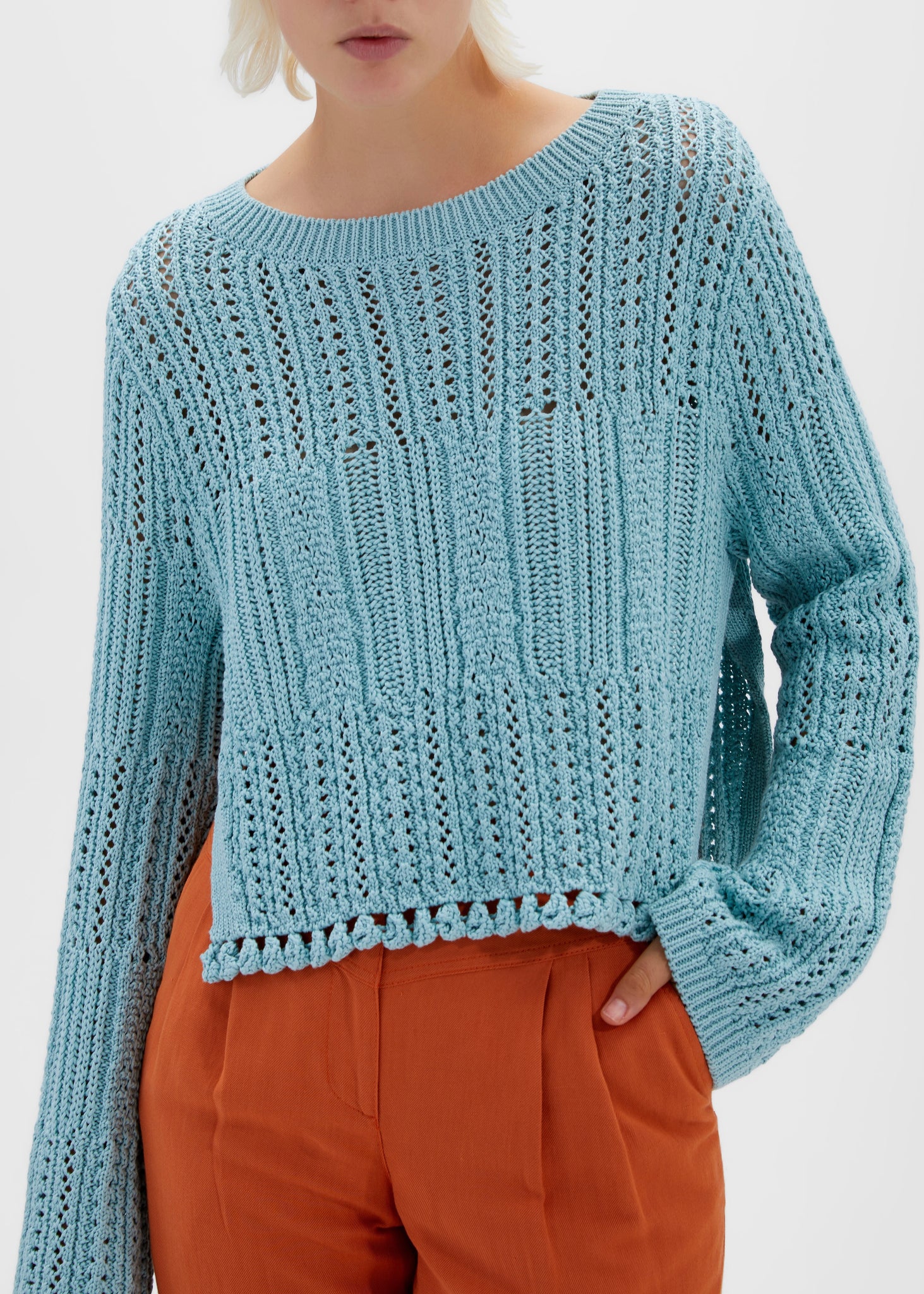 Amberly Chunky Cotton Cropped Pullover (Tide Pool) - Milk Boutique